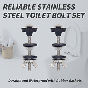 2PCS Universal Toilet Tank to Bowl Bolts Kit - Heavy Duty Toilet Bolts - Waterproof Stainless and Rubber Washers Gaskets - Extra Long Nut Screw - Fastening Set for Toilet Mounting and Repair.