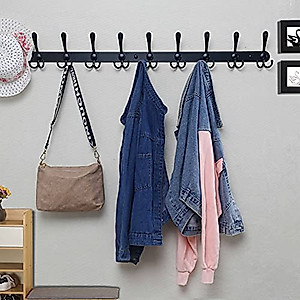 Dseap Coat Rack Wall Mount - 38” Long 10-Tri-Hooks Heavy Duty Coat Hanger Rail Wall Hooks for Hanging Coats Hats Clothing Clothes Purse Mudroom Entryway, Black