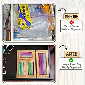 UNIQUE PIVOTT Ziplock Bag Organizer, Baggie Organizer, Ziplock Organizer for Drawer, Plastic Bag Organizer, Sandwich Bag Organizer for Drawer, Bamboo Drawer Organizer.