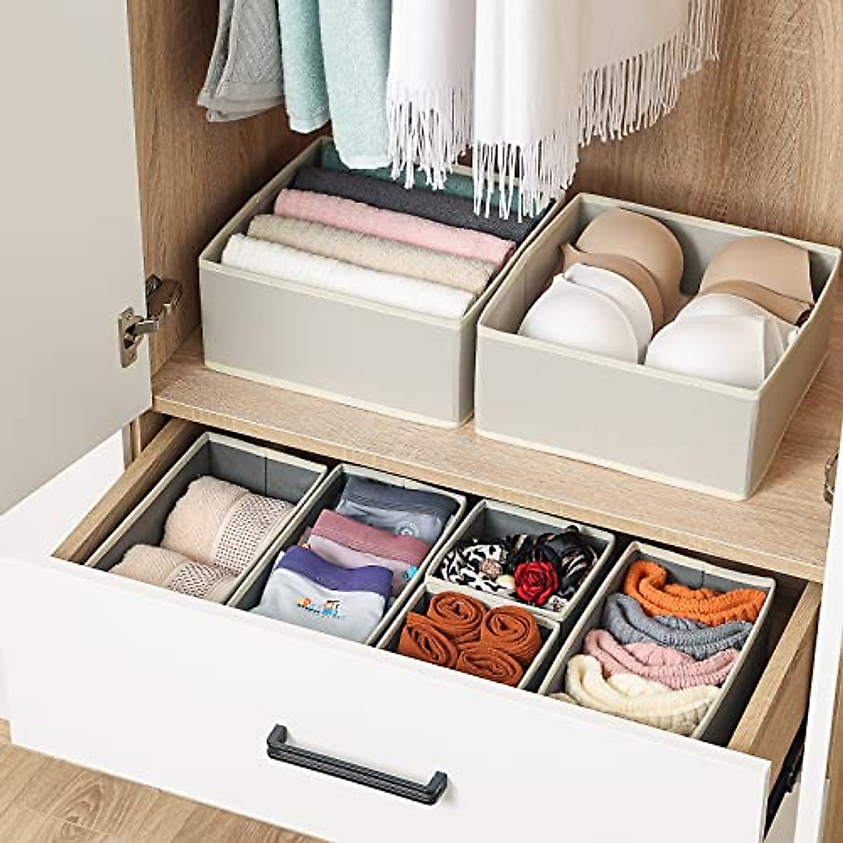 Stero 6 Pack Drawer Organizers for Clothing, Dresser Drawer Organizer Clothes, Fabric Foldable Closet Organizers and Storage Basket Bins for Clothes, Underwear, Bras, Socks (Light Grey)