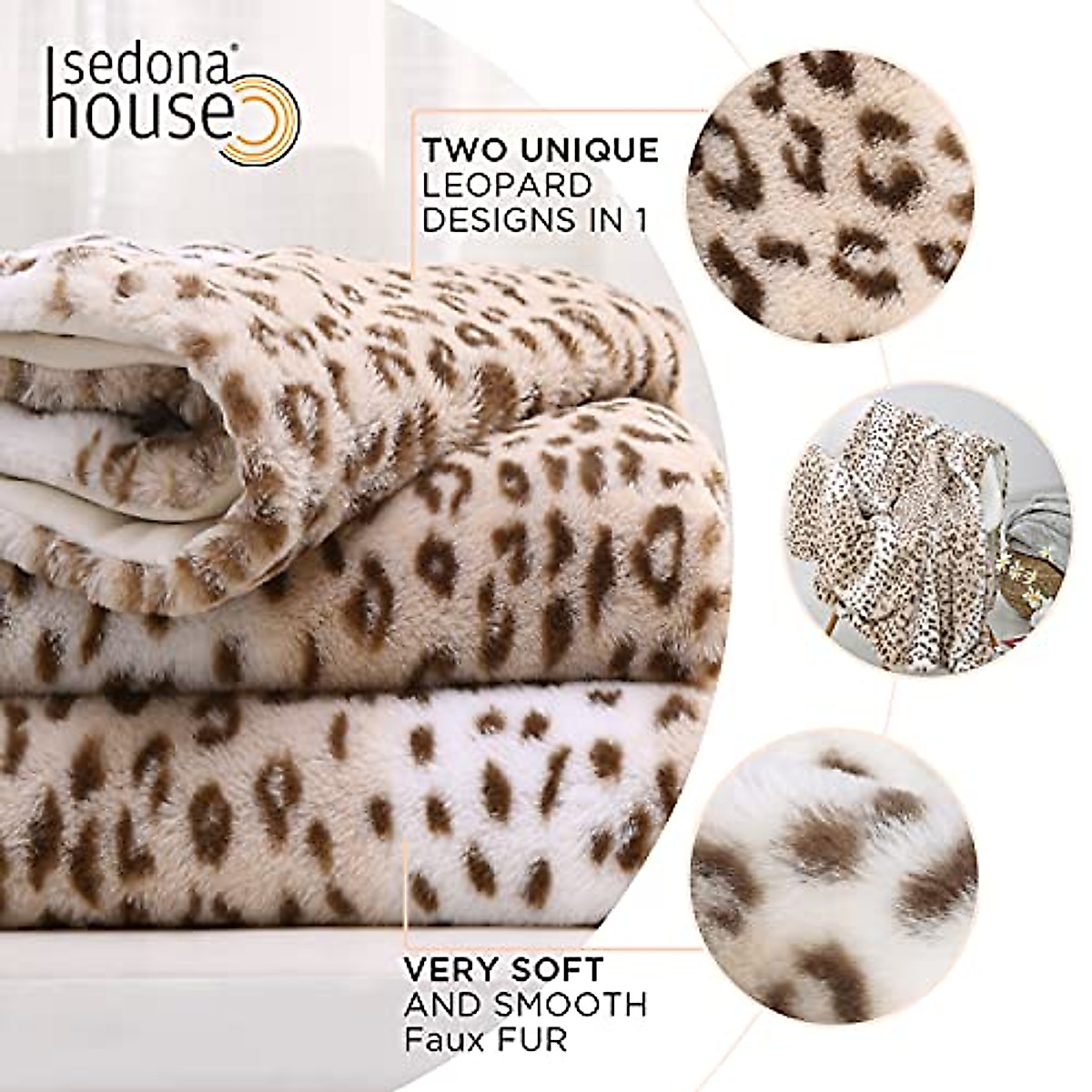 Sedona House Fuzzy Faux Fur Cheetah Throw Blanket,Lightweight Plush Cozy Soft Microfiber for Couch Travel,50 by 60-Inch,Brown Sand Leopard