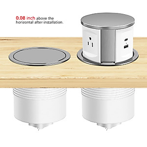 HHSOET 4-3/4 Inch Extra Large Pop Up Outlet for Countertop, Large Round Pop-up Power Strip with USB C Port for Kitchen Counters, in Desk Grommet Outlet Center with 3 Outlet and USB Ports.