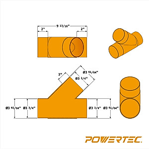 POWERTEC 4 Inch Y Fitting for 4 Inch Dust Collection Hose, 4 Inch Dust Collection Hose Connector Fittings for Dust Collection System, 1 pack (70106)
