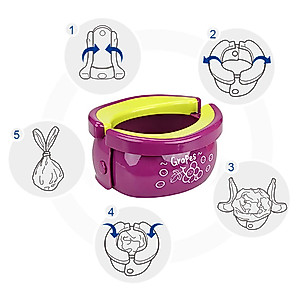 Portable Potty 2-in-1 Travel Toilet Seat & Compact Potty Trainer for Baby, Toddlers & Kids with Splash Guard & Liners (Grape)