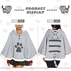 KINOMOTO Game Cat Atsume Hooded Cape Cosplay Costume Gray Cat Cotton Cloak Poncho