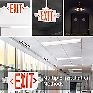 OSTEK Red LED Exit Sign with Emergency Light, Two LED Adjustable Head Emergency Exit Lights with Battery Backup, Dual LED Lamp ABS Fire Resistance UL-Listed (Red) (Red)