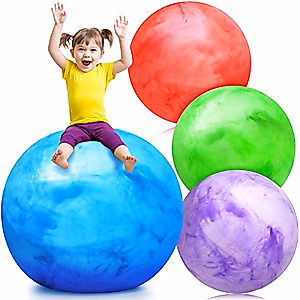 4 Pcs Inflatable Marbleized Bouncy Balls Giant Beach Balls Large Inflatable Ball Big Inflatable Kickball Beach Pool Party Toys for Outdoor Activity Game Sports Party Decor (Fresh Color, 27 Inch)