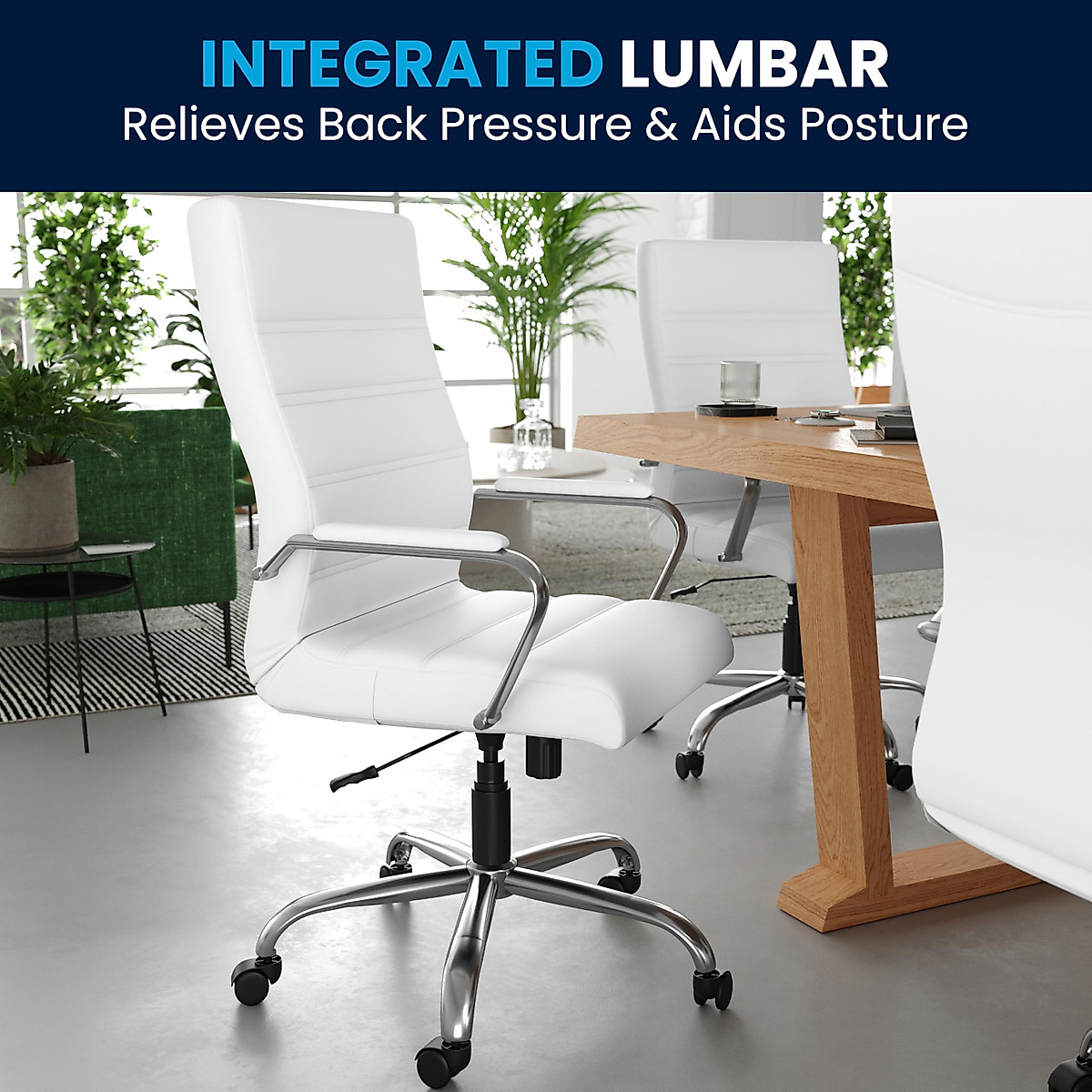 Flash Furniture Whitney High Back Desk Chair - White LeatherSoft Executive Swivel Office Chair with Chrome Frame - Swivel Arm Chair