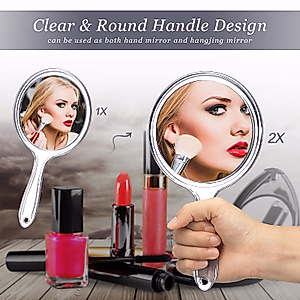 Jetec Hand Mirror Double-Sided Handheld Mirror 1X/ 2X Magnifying Mirror with Handle Transparent Hand Mirror Rounded Shape Makeup Mirror (Clear)