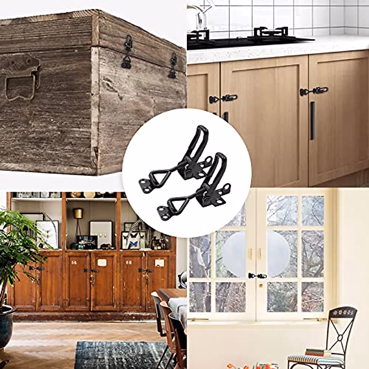 GouZaak 4 Pack Adjustable Black Toggle Clamp Latch (4001) Heavy Duty 220 lbs Toggle Latch & Quick Release Metal Pull Latches, Easy to Install for Lid Box Case Door Smoker room(20pcs 0.6" Screws)