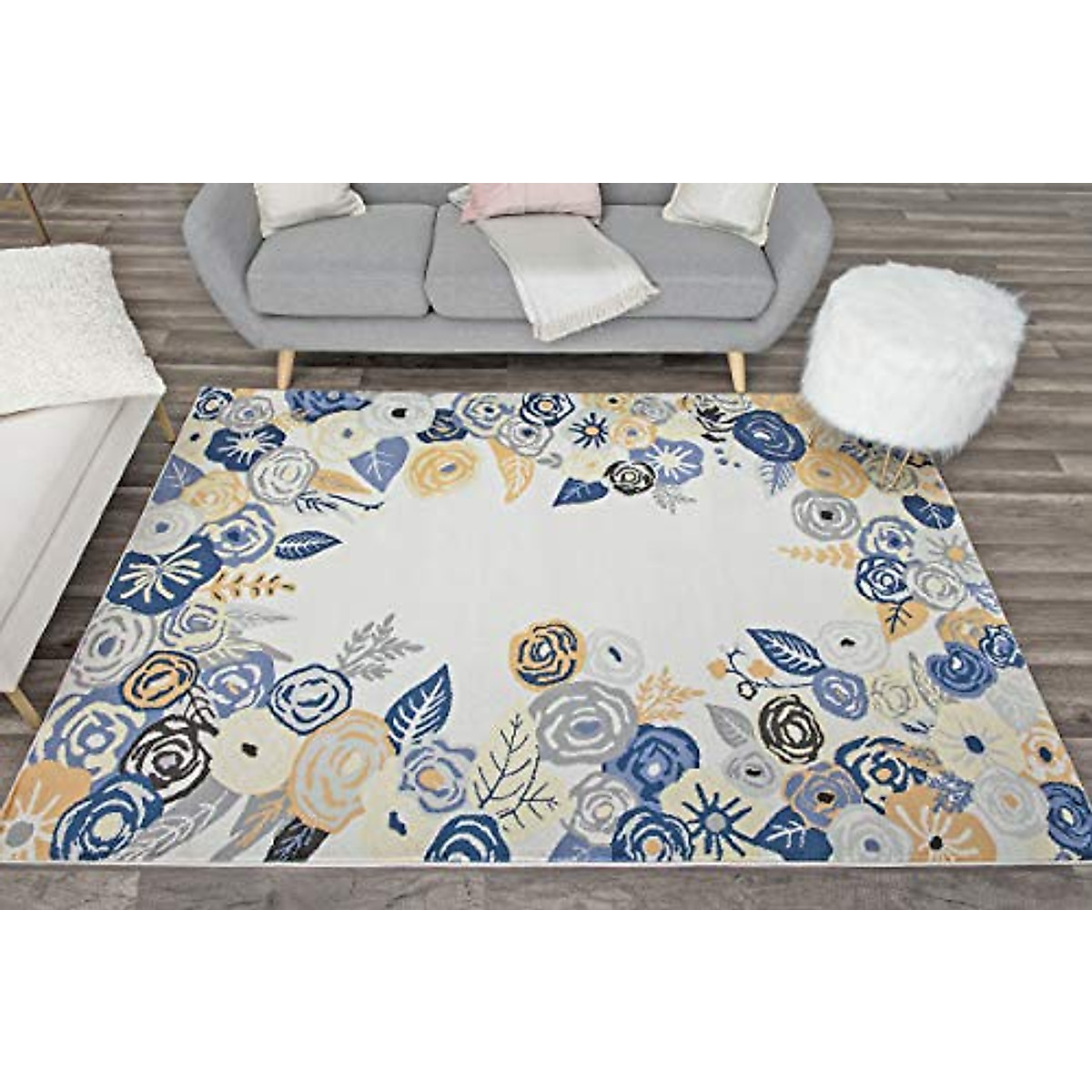 Rugs America Ivory & Multi Blooms Transitional Rug Royal Blossom Golden Ivory VA35D 5'0"X7'0" Area Rug