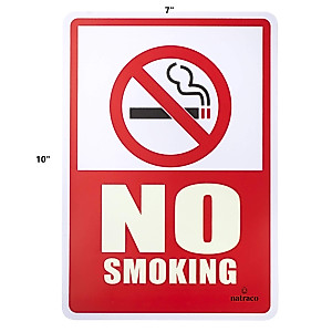 No Smoking Sign, Self-Adhesive, Glow-In-The-Dark (Pack of 4) 10 X 7 Inches, Long-Lasting Waterproof, For Indoor/Outdoor Home or Business by natraco Red
