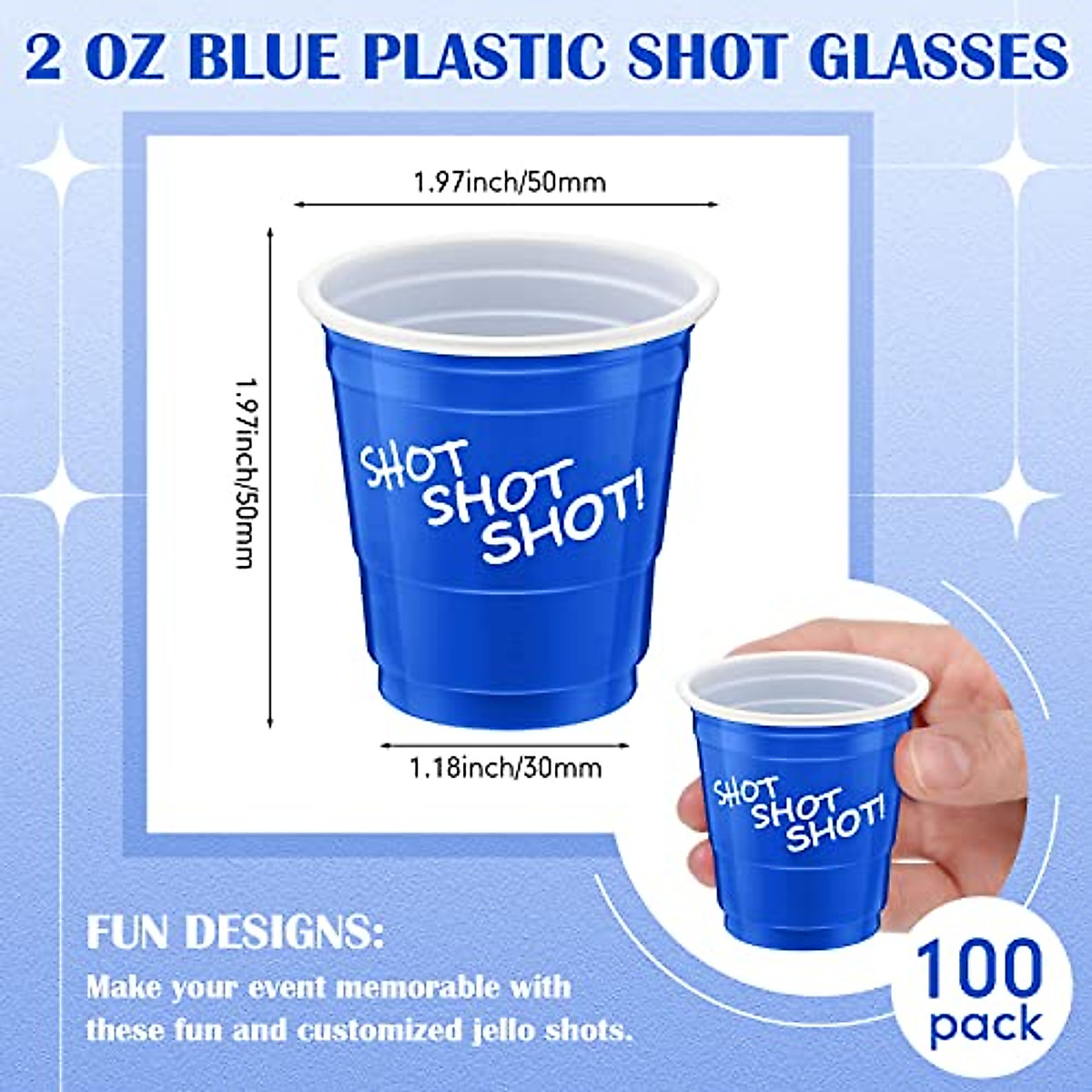 Lounsweer 100 Pieces Plastic Cups 2 oz Disposable Cups Mini 2 oz Party Glasses for Bachelorette Birthday Tasting Serving Samples Cups Halloween Christmas Party Favors Supplies (Blue)