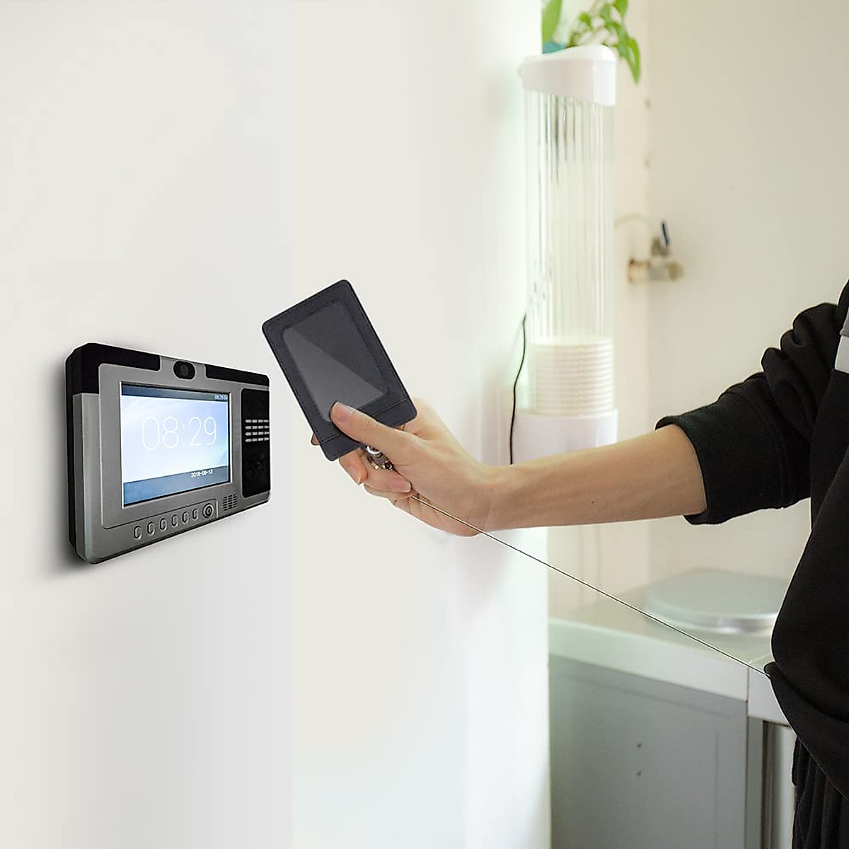 2 Pack Badge Holders and Heavy Duty Retractable Reel Clips Set, Vertical Leather ID Badge Holders with 1 Clear ID Window & 2 Credit Card Slots (Black-2pcs)')