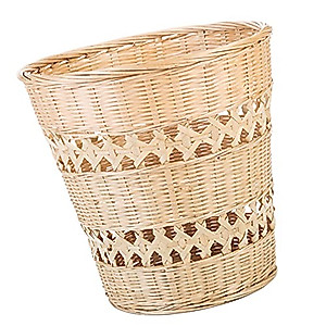 Hemoton Rattan Waste Basket Waste Bin Rattan Trash Can Round Wicker Waste Basket Garbage Container for Kitchen Living Room Bedroom Bathroom Toy Baskets