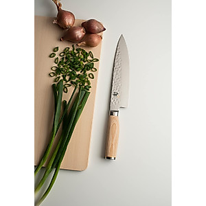 Shun Premier Blonde Chef Knife, 8 inch VG-MAX Stainless Steel Blade with Tsuchime Finish and Pakkawood Handle, Cutlery Handcrafted in Japan, Silver