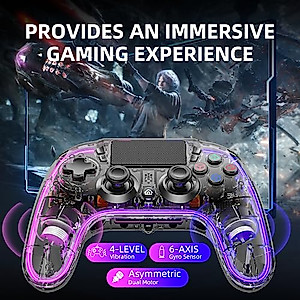 Honghao Controllers For PS4 With Hall Triggers/Vibration/Programming/8 RGB LED Lights, Wireless Remote Joystick Gamepad Accessories, Shock PS4 Dual Controller for PlayStation 4/Slim/Pro/PC (Black)