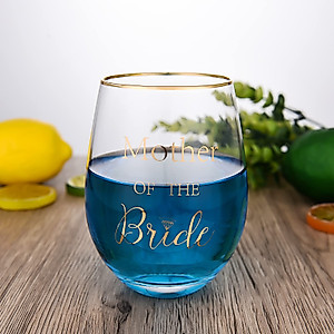 COFOZA Mother of The Bride Gifts 15 Ounce Stemless Wine Glasses Drink Cup Tumbler Wedding Proposal Gift for Bride's Mother
