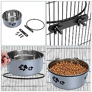 SubClap Kennel Water Bowl, No Spill and Detachable Dog Crate Water Food Bowl, Hanging Pet Cage Bowl with Clamp Holder, 2 Stainless Steel Pets Bowls for Medium Large Small Dogs & Cats