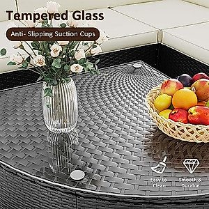 6 Pieces Patio Furniture Set All Weather Outdoor Couch, Modular Outdoor Sectional Sofa, Rattan Wick Patio Conversation Sofa Set with Washable Cushions & Glass Table for Deck, Porch, Backyard, Black