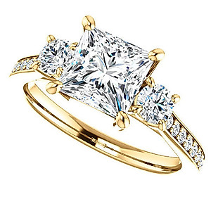 Solitaire Moissanite Engagement Ring Set, 3 CT Princess Cut Bridal Wedding Ring Set for Women, Propose Gifts Anniversary Her, VVS1 Colorless, 925 Silver, 10K 14K 18K Solid Gold (14K Solid Yellow Gold)