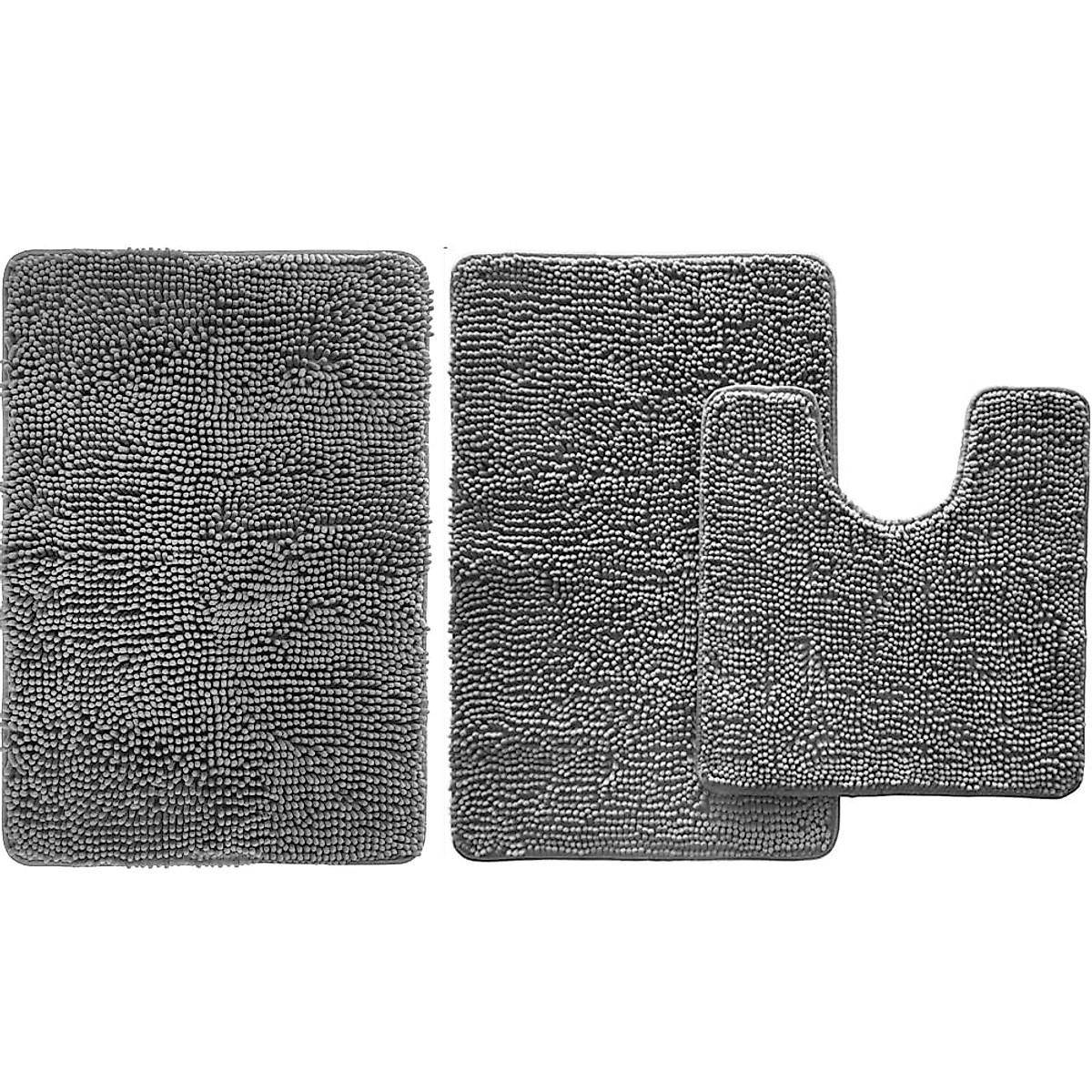 Gorilla Grip Bath Rug and Area Rug Set, Bath Rug Size 36 x 24 in, Shaggy Machine Washable Mats, Area Rug Set Size 22 x 19 x 15 in and 30x20, Absorbent Washable Mats, Both in Gray, 2 Item Bundle