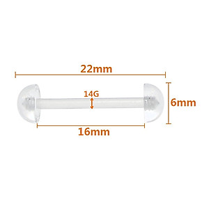 Oasis Plus 10pcs 14G Clear Flexible Plastic Retainer Tounge Ring Nipple Barbell 6mm Balls Body Piercing