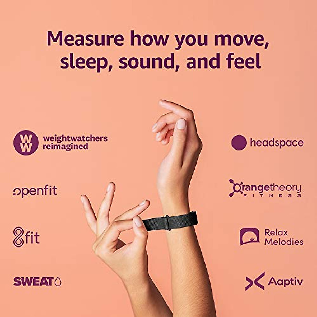 Amazon Halo Band - Medium – Measure how you move, sleep, and sound – Designed with privacy in mind - Black + Onyx