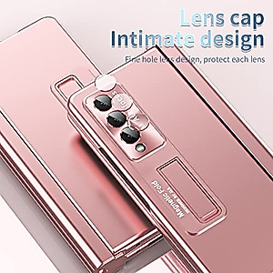 YQODSZ for Samsung Galaxy Z Fold 4 Case with S Pen & Pen Holder, [Hinge Protection] [Built-in Screen Protector] [Kickstand Feature] All-Inclusive Slim PC Phone Case Cover for Z Fold 4 2022 - Pink