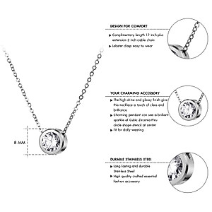 555Jewelry Stainless Steel Round CZ Cubic Zirconia Engraved Cut Solitaire Sparkly Bezel Set Halo Tiny Minimal Circle Fashion Accessory Jewelry Hanging Pendant Necklace, Silver
