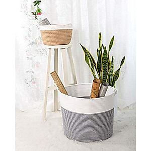Goodpick Cute Grey Cotton Rope Basket And Large Baby Nursery Storage Basket (Set of 2)