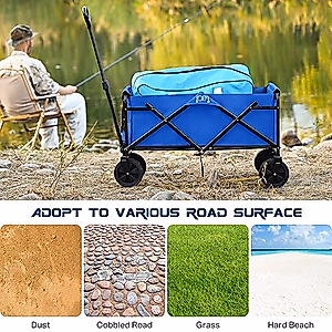 Rollefun Wagon Cart with Wheels Foldable - Collapsible Utility Wagon Heavy Duty, Folding Grocery Wagon, All Terrain Wagon Outdoor Camping Garden