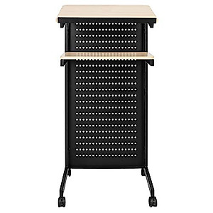 Bonnlo Mobile Wheeled Lectern Standing Podium, Portable Lecture Speech Teach Platform for Classroom Church or Ceremony, Multi-Function Reading or Laptop Desk, Table w/Tilted Top Board & Edge Stopper