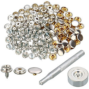 Snaps Kit for Boat Cover, 120pcs Canvas Screws Snaps Buttons Tool Marine Grade Sewing Fastener with 2Pcs Setting Tool