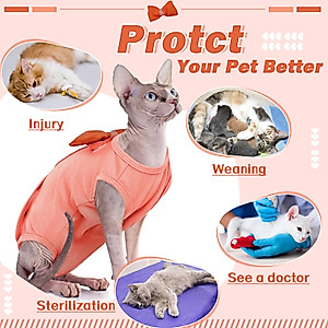 OUOBOB Cat Recovery Suit, Cat Onesie for Cats After Surgery Female Male, Cone of Shame Alternative Surgical Spay Suit, Cat Body Suit Preventing Cats from Licking Wounds Weaning Neuter Orange L