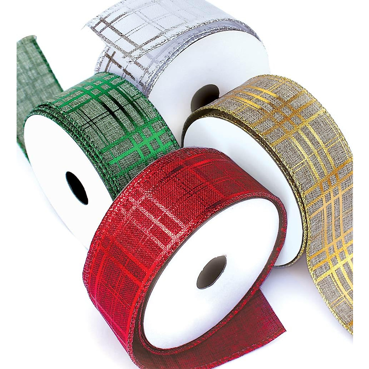 Wired Christmas Ribbon for Tree Plaid Ribbons Set Burlap Xmas Thick 2.5 Inch 4 Rolls 24 Yards for Decorating Trees Gift Wrapping Wreaths Bows Perfect for Tree Topper Wreath Mailbox Staircases