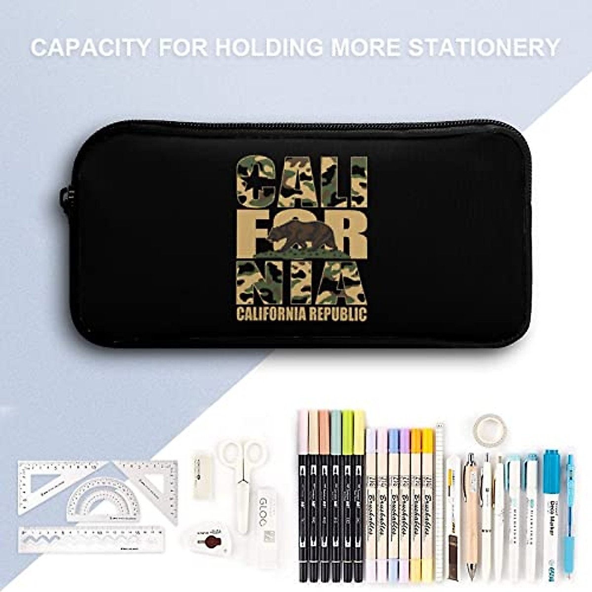Camouflage California Repubic Pencil Case Makeup Bag Big Capacity Pouch Organizer for Office College