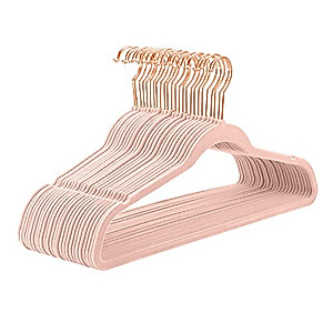 MIZGI Premium Velvet Hangers (50 Pack),Heavyduty - Non Slip Felt Hangers - Blush Pink - Rose Gold 360 Degree Swivel Hooks,Space Saving Clothes Hangers,Durable Strong Hangers for Suits,Coats,Dress