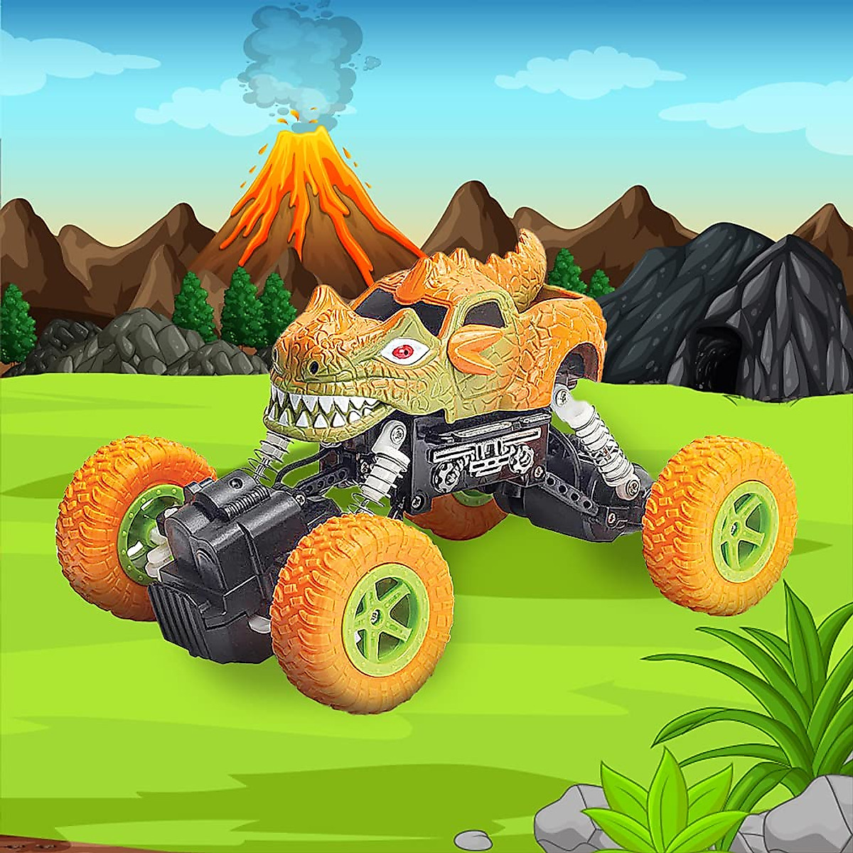 ArtCreativity 7.25” Remote Control Dinosaur Monster Truck Dino RC Toy Car | Battery Operated | Unique Birthday Gift for Boys, Girls, Toddler | Large Carnival Prize