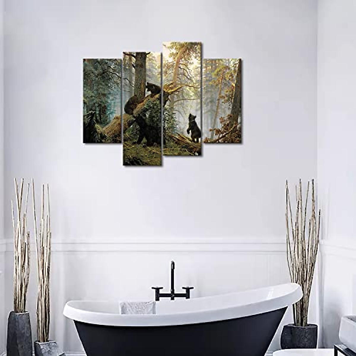 First Wall Art - Bears Play in Forest Broken Tree Wall Art Painting The Picture Print On Canvas Animal Pictures for Home Decor Decoration Gift