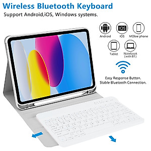 TQQ iPad 10th Generation Case with Keyboard (10.9", 2022),iPad Keyboard Case for 10.9" 10th Gen, Detachable - Pencil Holder - Flip Stand Cover - Keyboard Case for iPad 10th Gen 10.9 inch 2022 Grey