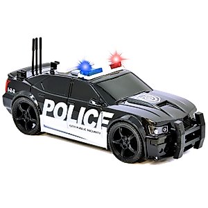 Number 1 In Service Friction Powered Police Car Toy Rescue Vehicle with Lights and Siren Sounds for Boys Toddlers and Kids, Pull Back 1:20 Diecast Vehicle Car