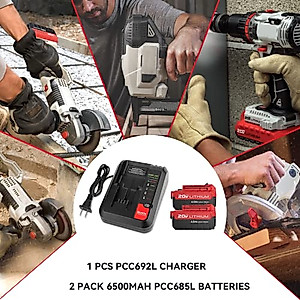 2 Pack 6.5Ah 20V PCC685L Battery Replacement for Porter Cable 20V Battery & PCC692L Charger Combo Compatible with Porter Cable 20 Volt Lithium Batteries PCC680L PCC681L PCC682L PCC685L PCC660B PCC790B