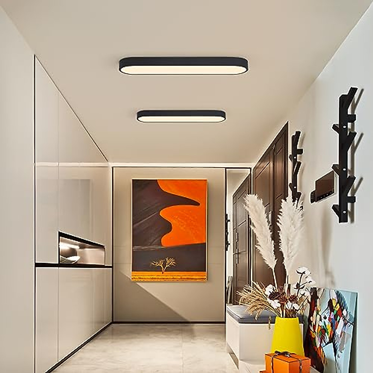 Becailyer Dimmable LED Ceiling Light, Modern Linear Black Flush Mount Ceiling Light, Metal Ceiling Chandelier Lighting Fixture for Living Room Bedroom Dining Room Office Hallway Aisle (60W/23.6in L)