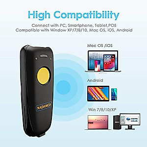 NADAMOO 2D Wireless Barcode Scanner Compatible with Bluetooth, Portable USB 1D 2D QR Code Scanner for Inventory, Bar Code Image Reader for Tablet iPhone iPad Android iOS PC POS, with Charging Dock