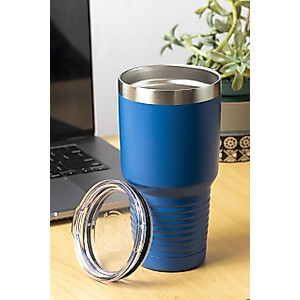 LaserGram 30oz Vacuum Insulated Tumbler Mug, Bible Verse John 3-16, Personalized Engraving Included (Dark Blue)