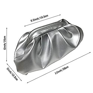 expouch Women Cloud Bag Slouchy Clutch Ruched Purse Weave Embossed with Gold Chain Shoulder Bag (Silver)