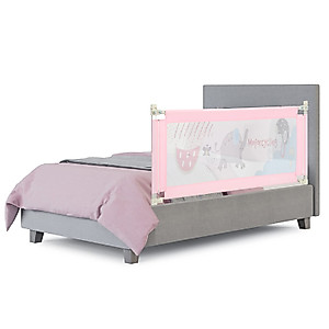 BABY JOY Bed Rail for Toddlers, 57’’ Extra Long, Height Adjustable & Foldable Baby Bed Rail Guard w/Breathable Mesh & Double Safety Child Lock for Kids Twin Double Full Size Queen King Mattress, Pink