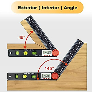 VOLCANOES CLUB Digital Angle Finder Protractor - 7inch Angle Gauge Spirit Level Ruler with INCH/MM & Level Bubble Vials - 360 Degree Measuring Super Gauge Tool for Carpenter, Construction, Woodworking