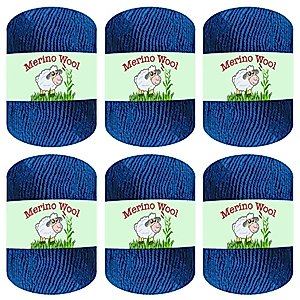6-Pack 100% Merino Wool Yarn for Knitting and Crochet by Sunny Cat (21 Deep Blue)